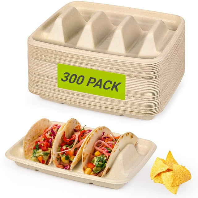 300 Pack Disposable Taco Holder, 3 Compartments Biodegradable Taco ...