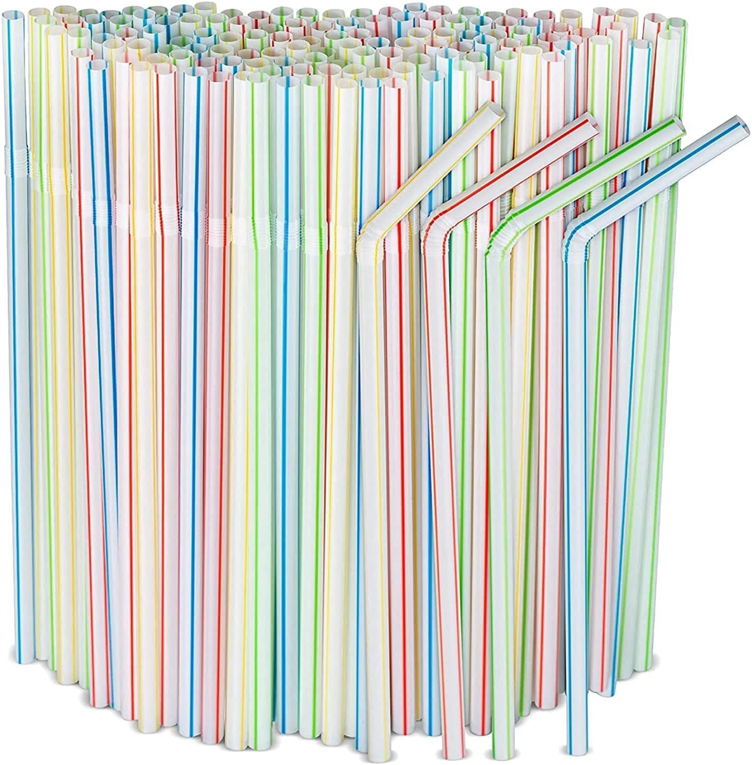 300 Pack Flexible Drinking Straws, Plastic Straws Disposable Striped ...