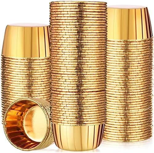 300 Pack Gold Cupcake Liners Bulk Disposable Foil Muffin Cups 3.5 oz ...
