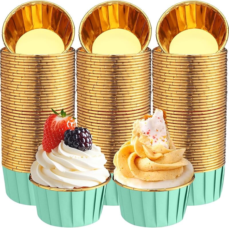 300 Pack Gold Cupcake Liners Bulk Disposable Foil Muffin Cups 3.5 oz ...