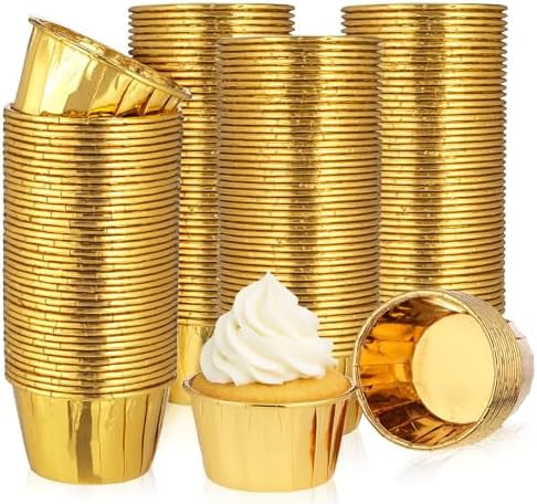 300 Pack Gold Cupcake Liners, Bulk Disposable Foil Muffin Liners 3.5 oz ...