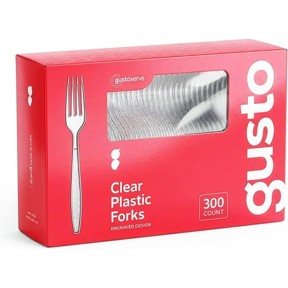 [300 Pack] Heavyweight Clear Plastic Forks with Engraved Design ...