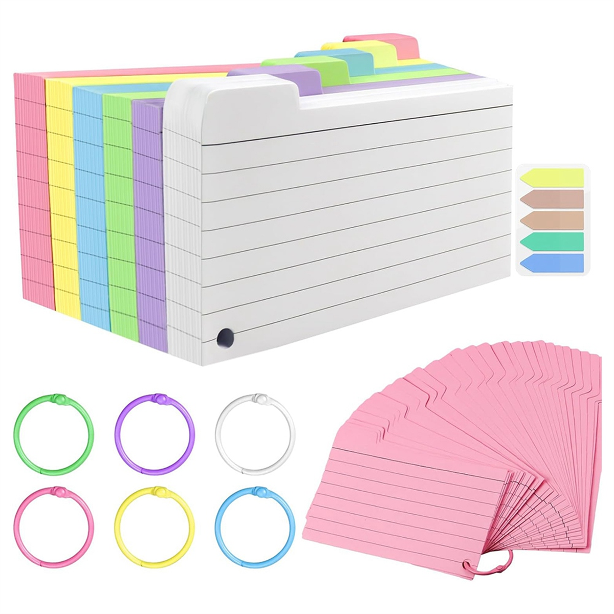 300 Pack Index Cards, 3inch X 5inch Ruled Cards with Ring, Colored ...