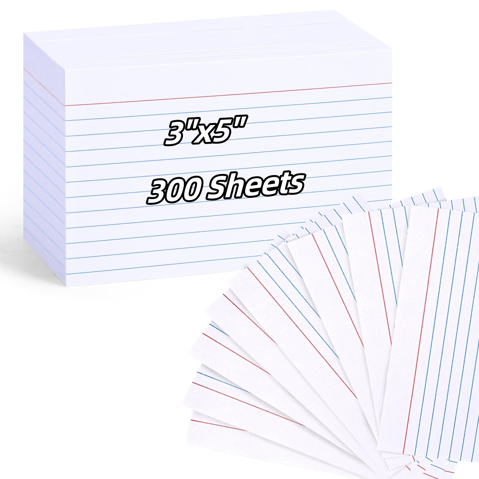 300 Pack Lined Note Cards 3 x 5 inch 90LB White Index Cards Ruled Flash ...