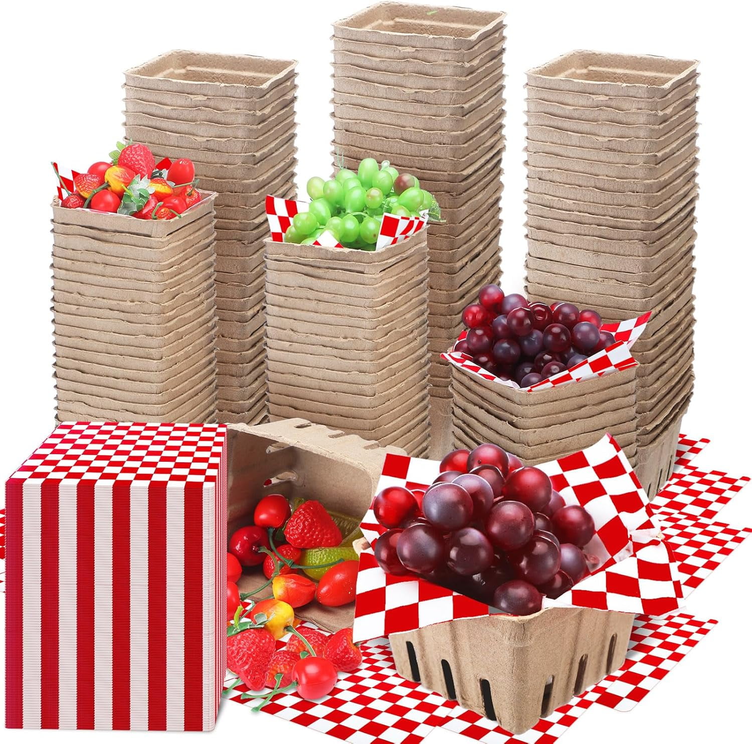 300 Pack Molded Pulp Fiber Berry Basket Produce Vented Container with ...