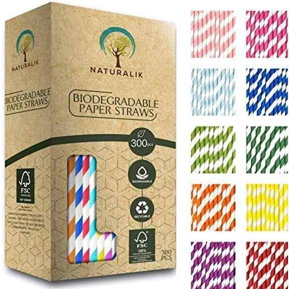 300-Pack Multi-Color Extra Durable Paper Straws - Biodegradable Premium ...