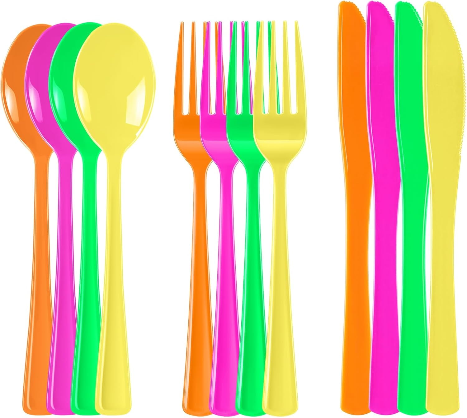 300 Pack Neon Party Disposable Plastic Silverware Heavy Duty, Plastic ...