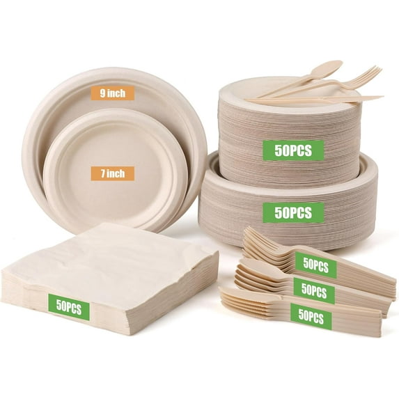 300 Pack Paper Plates Set Party Supplies Severs 50 Guests Disposable ...