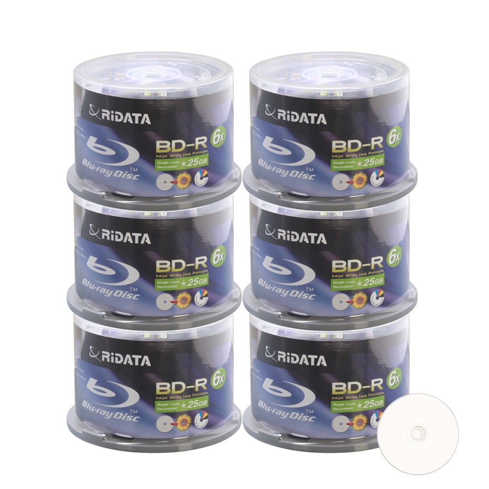 300 Pack Ridata 6X BD-R BDR 25GB Single Layer Blue Blu-ray White Inkjet Hub Printable Recordable ...