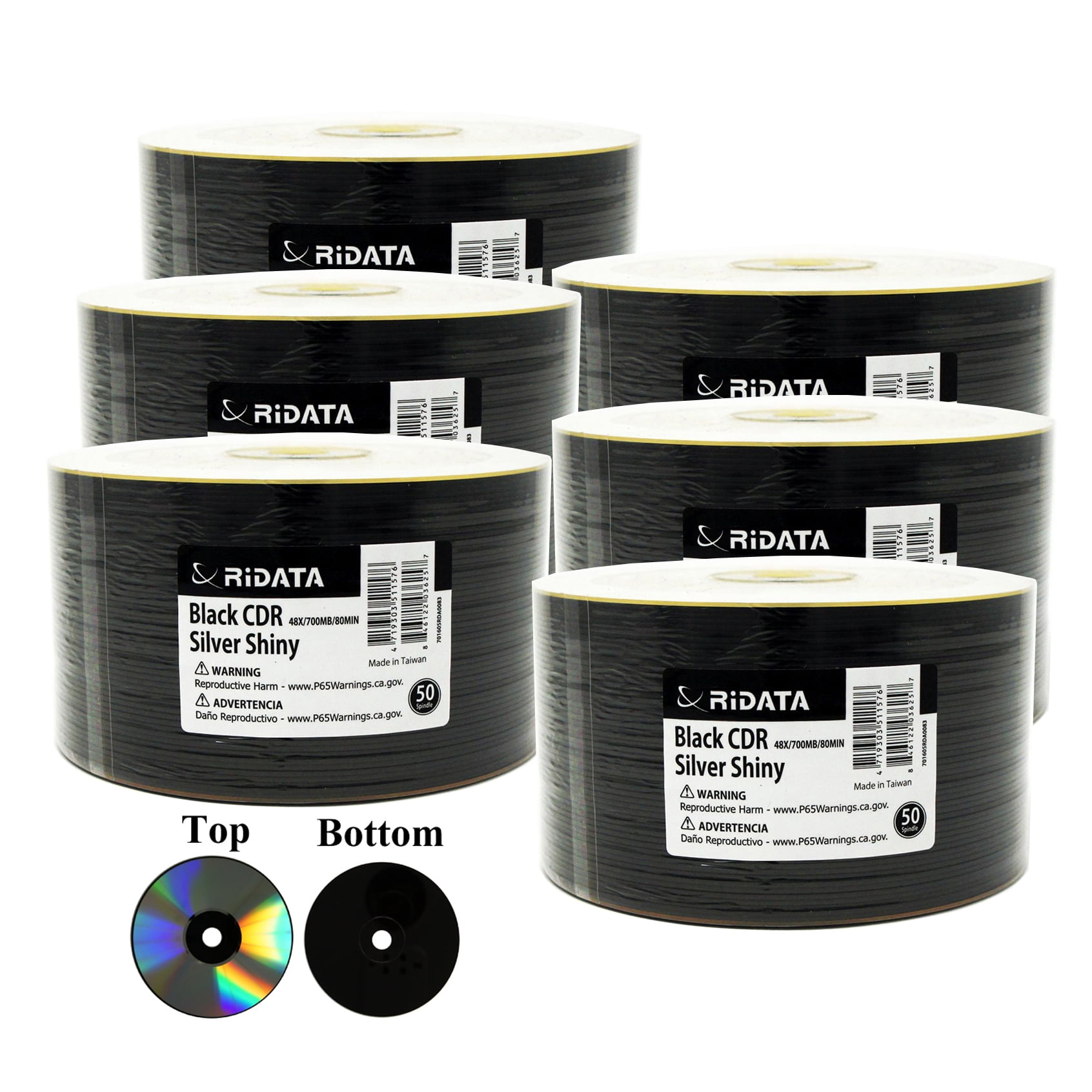 300 Pack Ridata Black CD-R 48X 700MB 80M Shiny Silver Thermal Surface ...