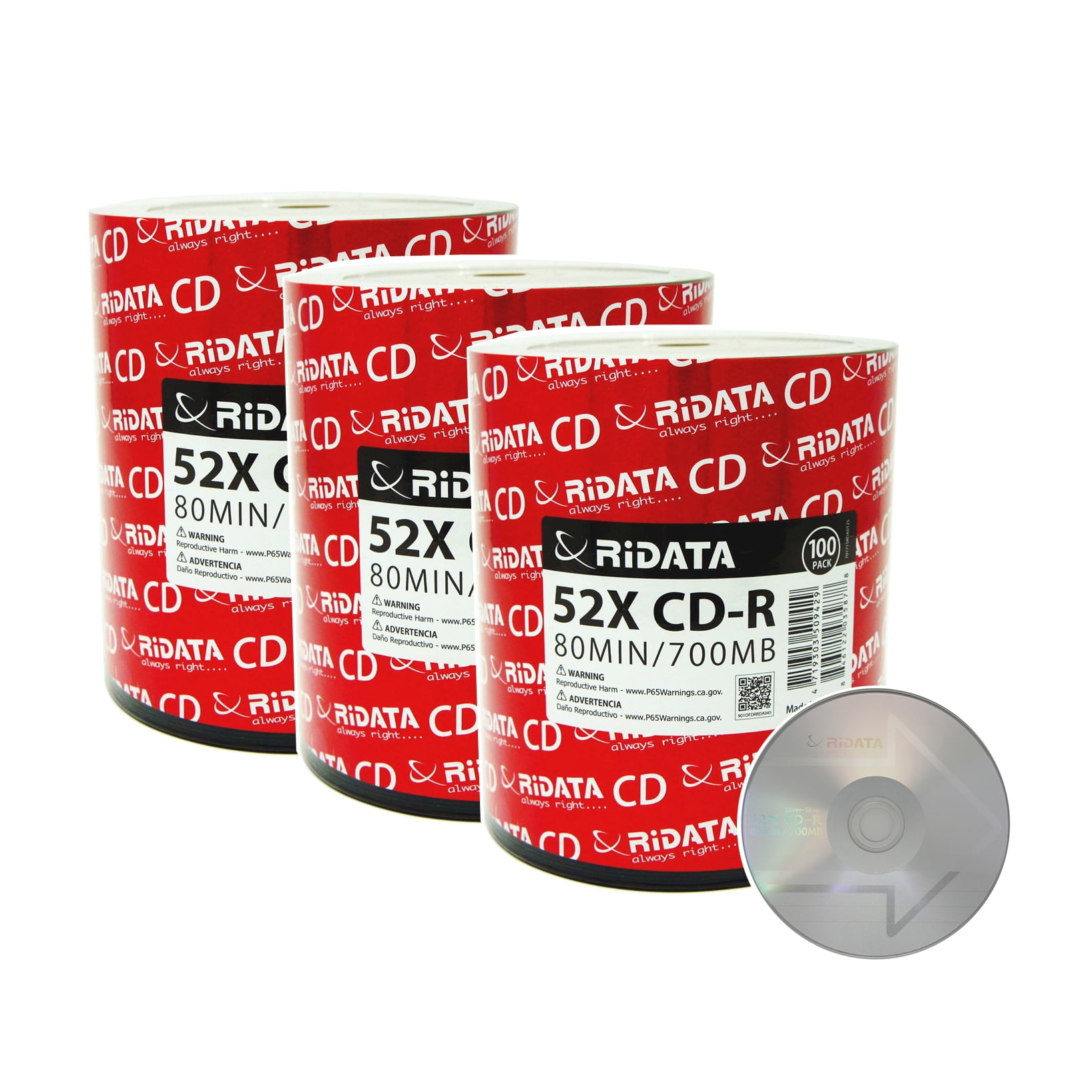 300 Pack Ridata CD-R 52X 700MB 80Min Logo Blank Media Recordable Disc - Walmart.com