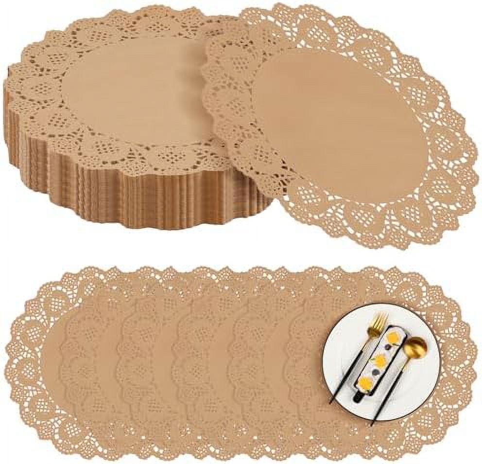 300 Pack Round Brown Kraft Paper Doilies 13.5 Inches Lace Paper Place ...