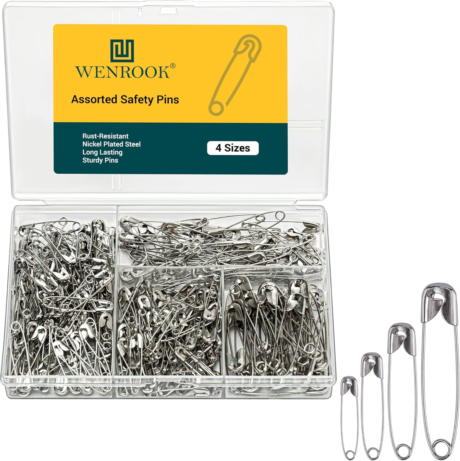 300 Pack Safety Pins Assorted, 4 Different Sizes, Strong Nickel Plated ...