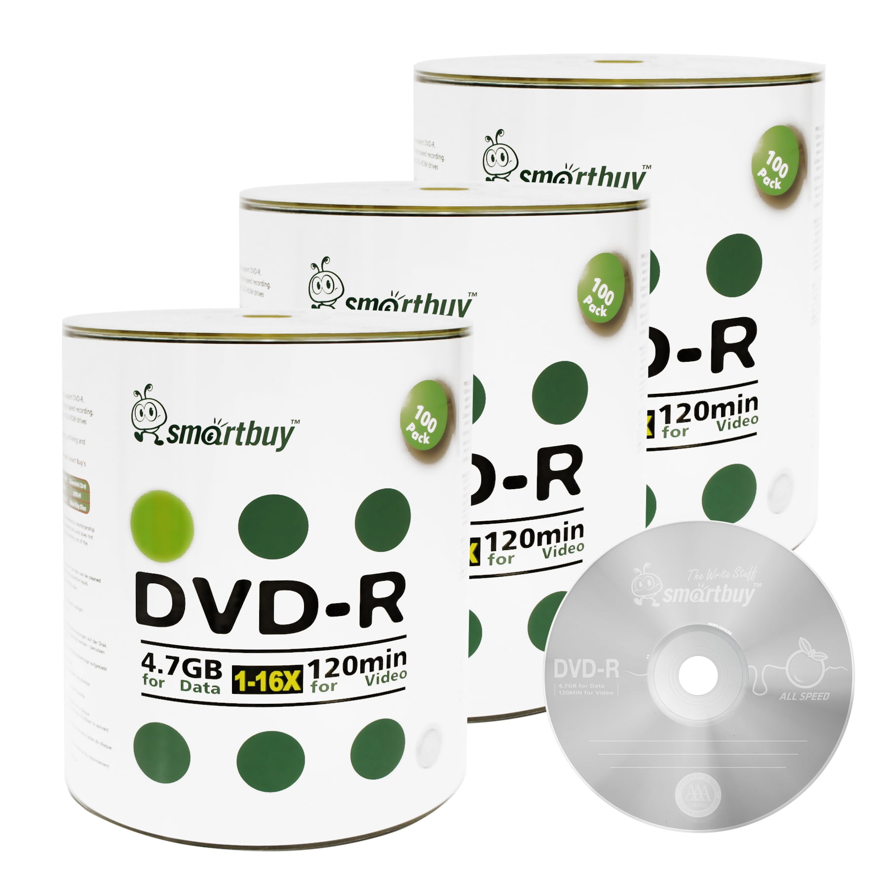 300 Pack Smartbuy 16X DVD-R 4.7GB 120Min Logo (Non-Printable) Data ...
