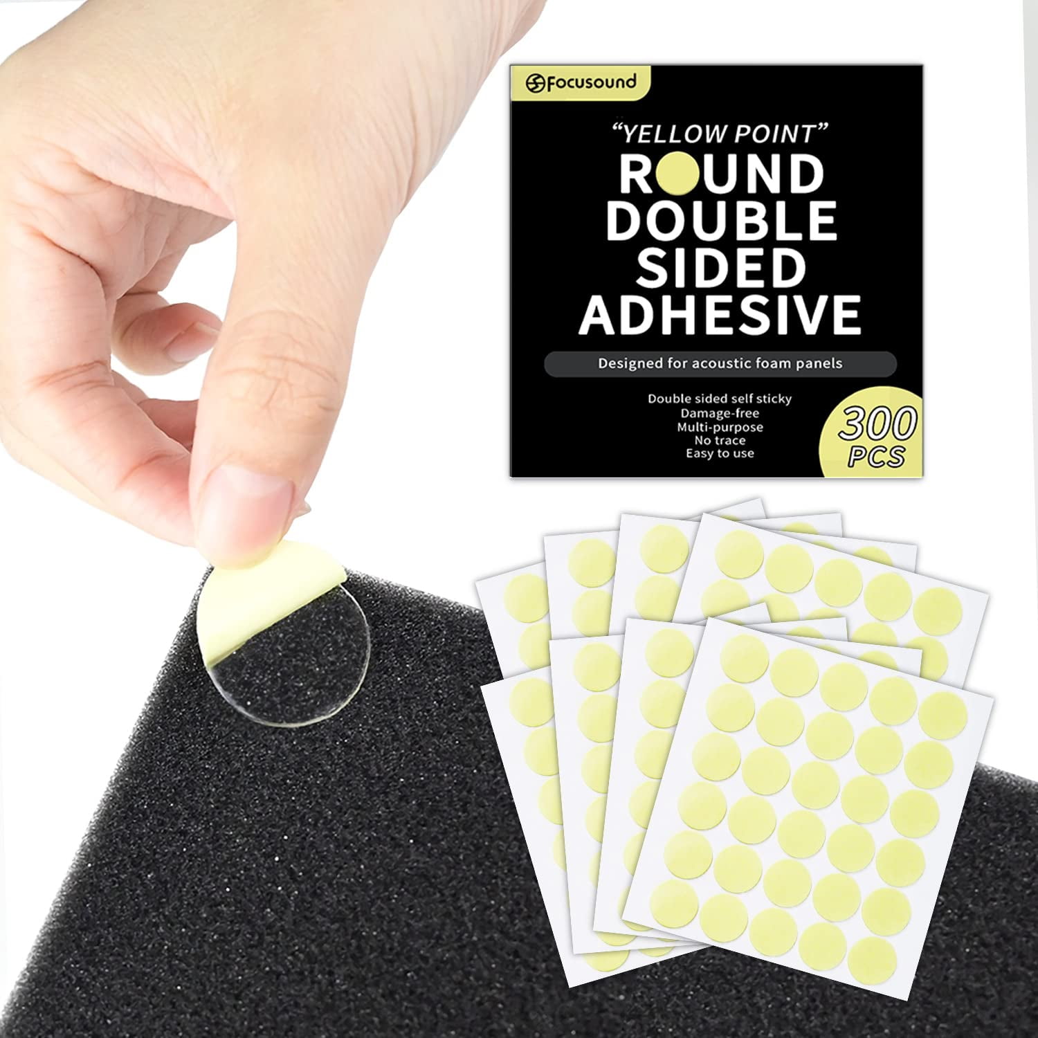 300 Pack Yellow Point Double-Sided Adhesive Dots for Acoustic ...