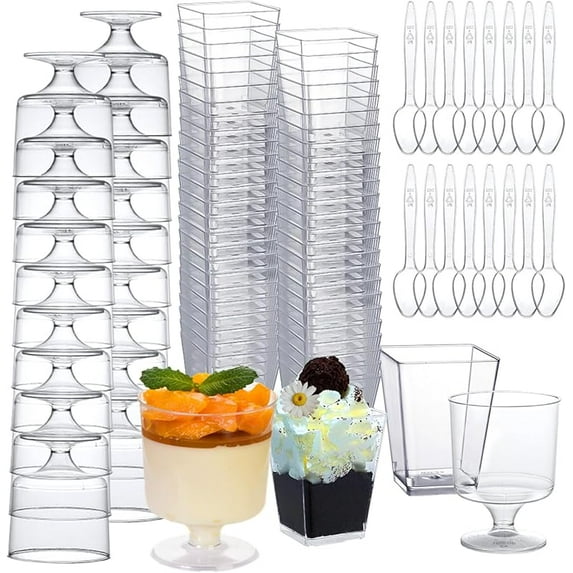 300 Packs Dessert Cups with Spoons, 5 OZ Mini Clear Plastic Dessert ...
