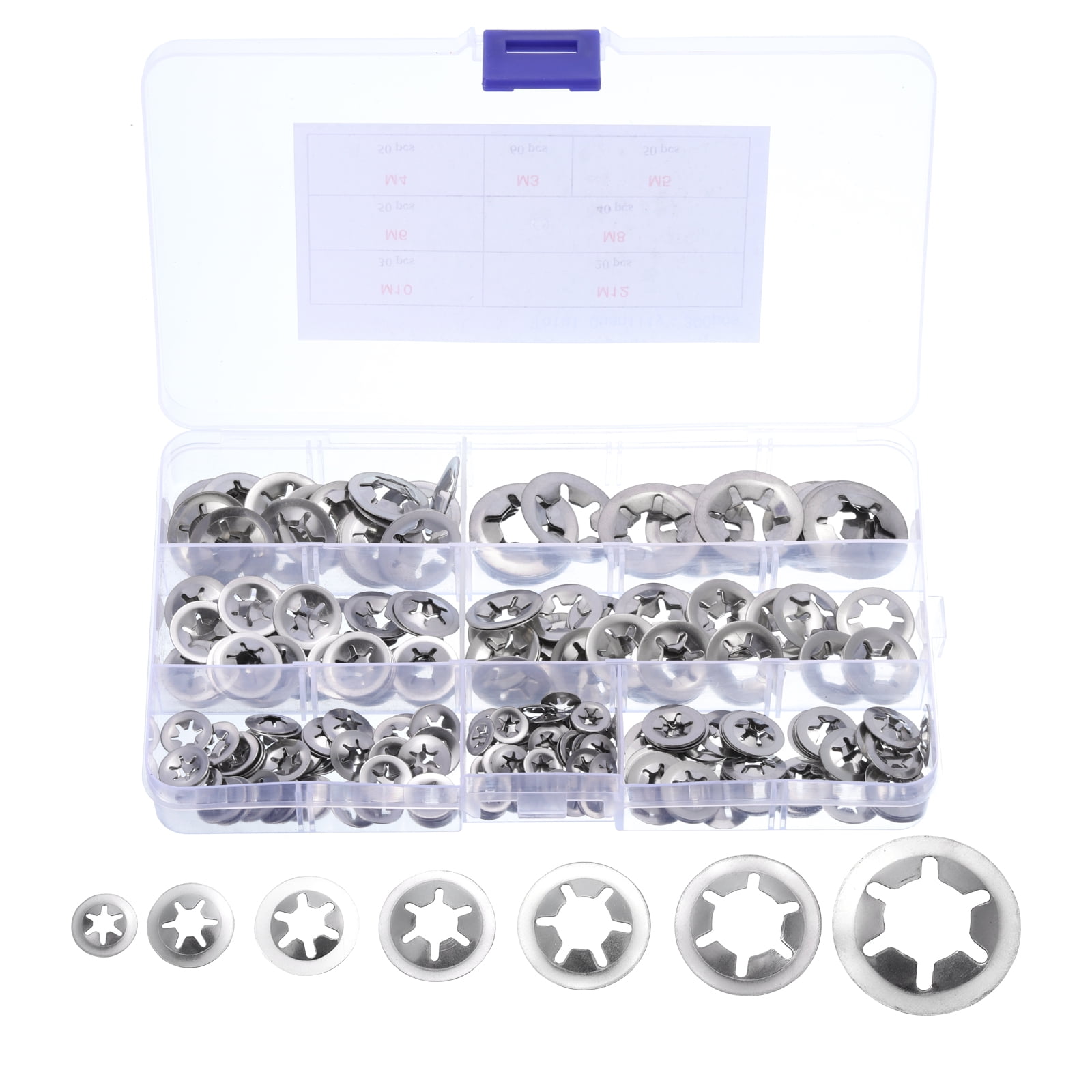 300 Packs Internal Tooth Star Lock Washers Set M3 M4 M5 M6 M8 M10 M12, 304 Stainless Steel ...