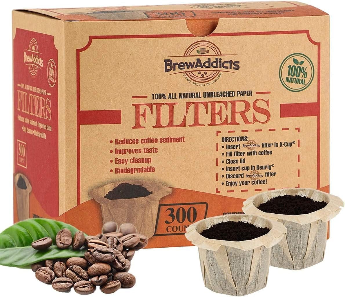 300 Paper Coffee Single-Use Filters, Brown, All-Natural & Unbleached ...
