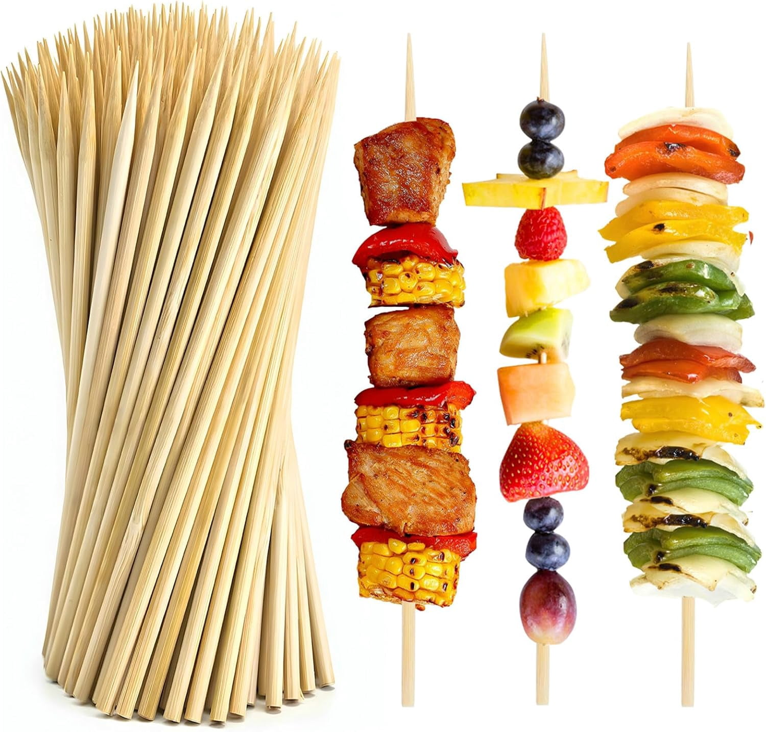 300 Pcs 10 inch Natural Bamboo Skewers, Φ=4mm, Food Sticks for ...