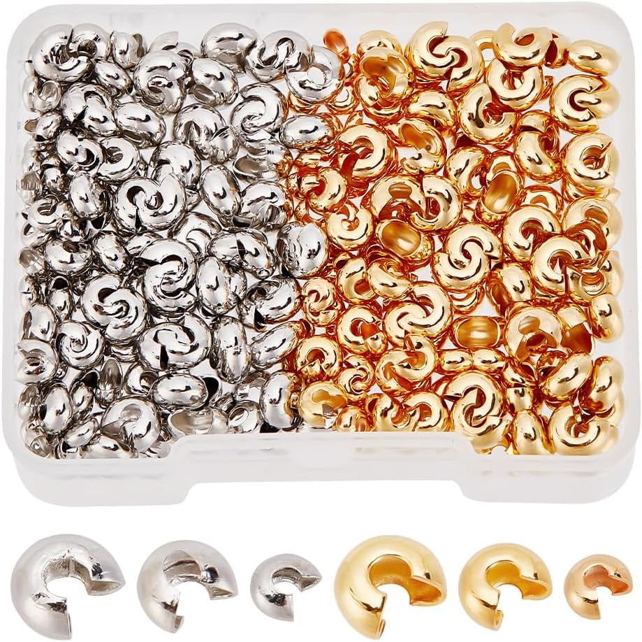 300 Pcs 2 Colors Crimp Beads Covers Long-Lasting Plated Crimp Bead Knot ...