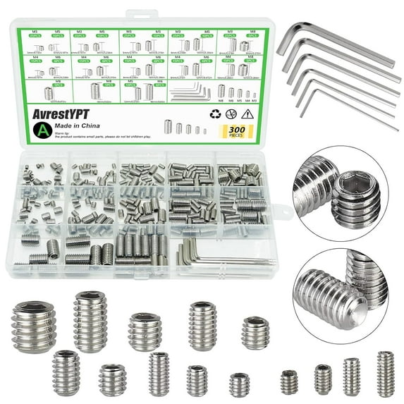 300 Pcs 24 Size Set Screws Assortment Kit (M3, M4, M5, M6, M8) Metric ...