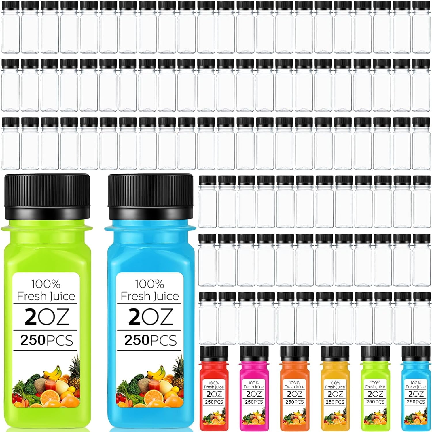 300 Pcs 2oz Plastic Bottles with Lids Shot Bottles with Caps Mini 2oz ...