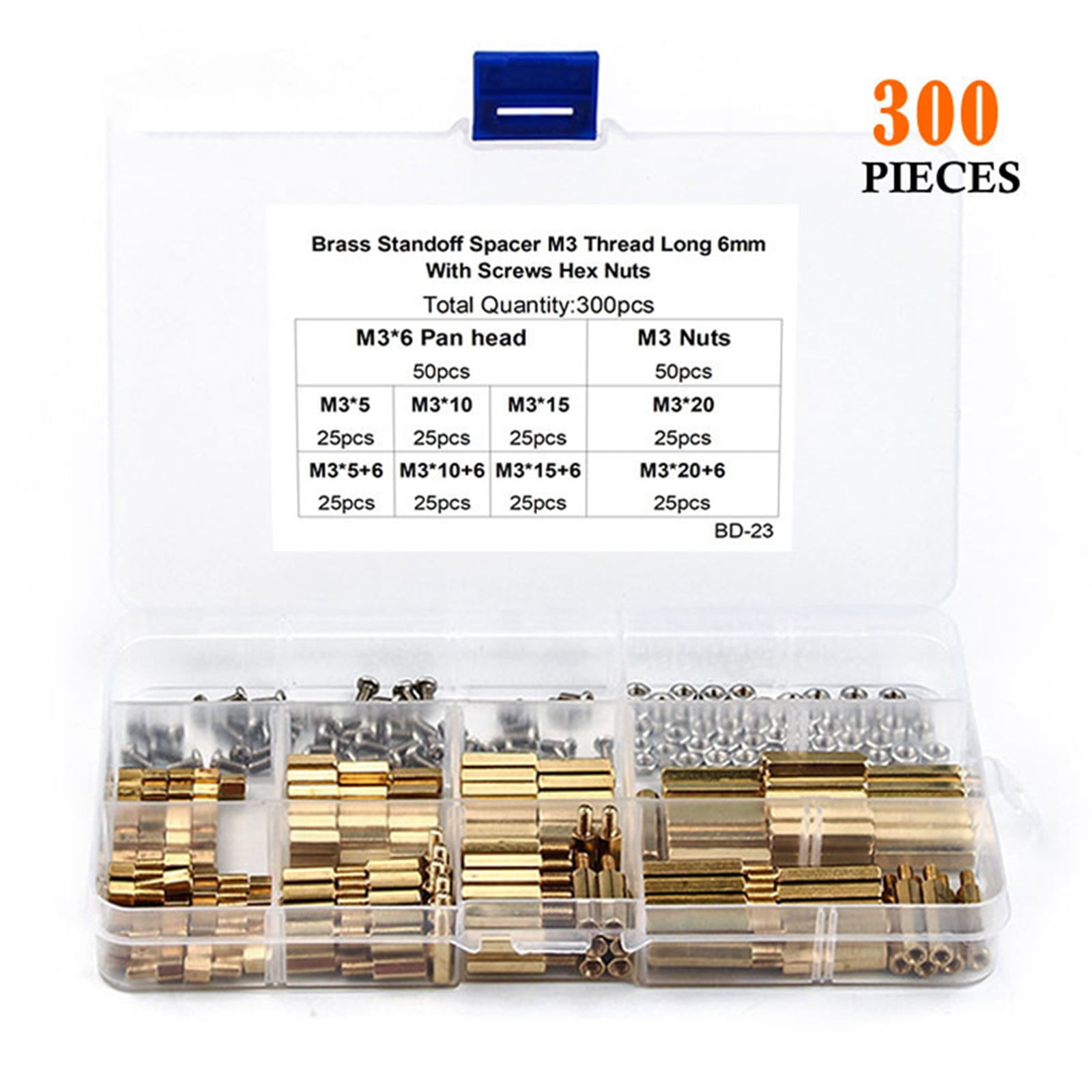 300 Pcs 3 mm Male Female Hex Brass Spacer Standoff Screw Nut Assortment ...
