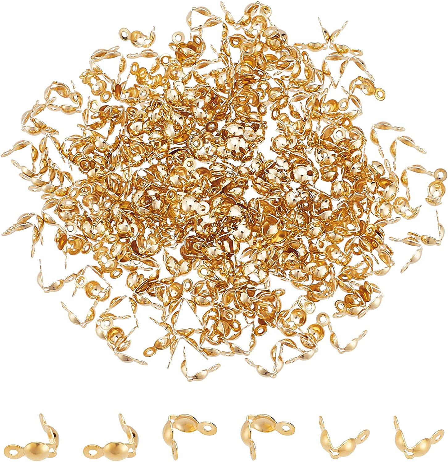 300 Pcs 304 Stainless Steel Bead Tips Golden Calotte Ends Open ...