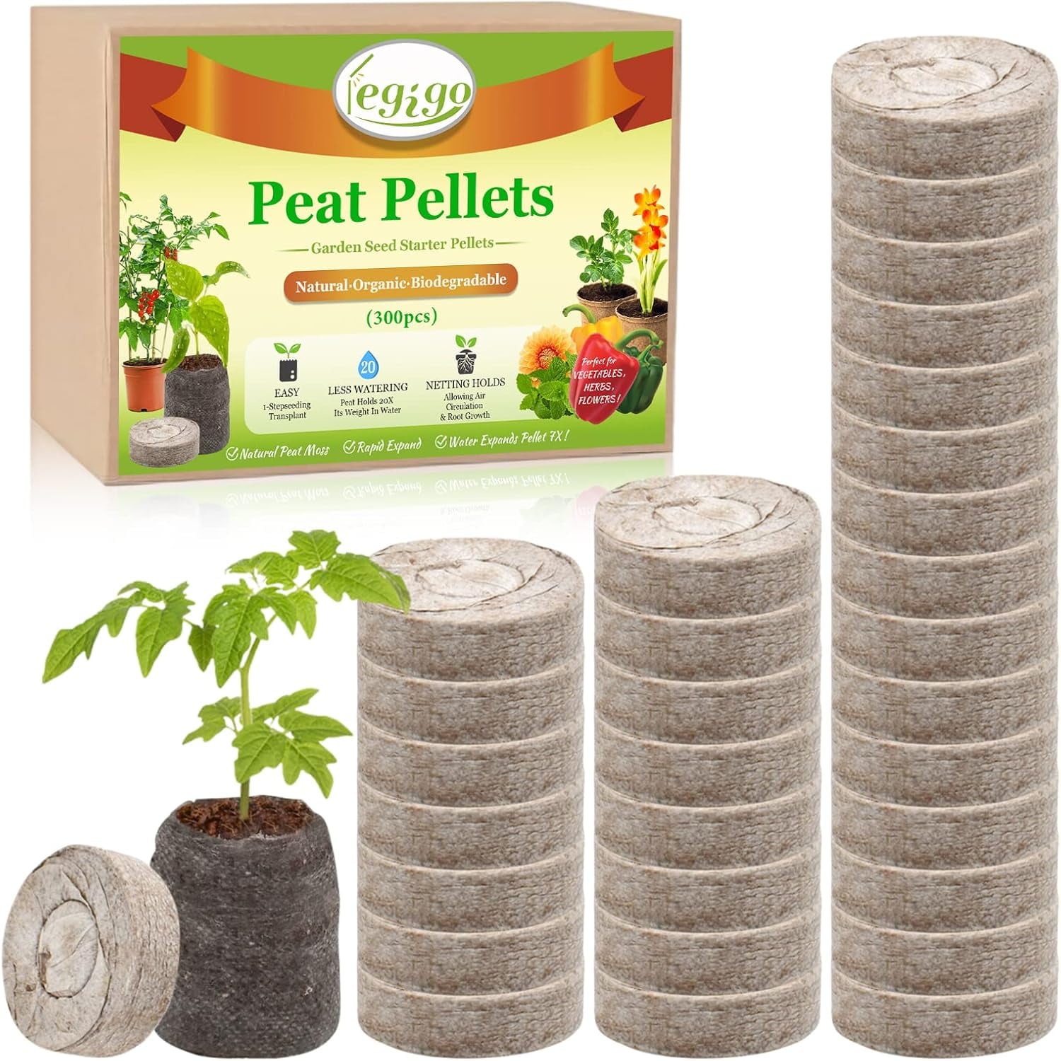 300 Pcs 30mm Peat Pellets Starter Pods, Compressed Starting Plugs ...