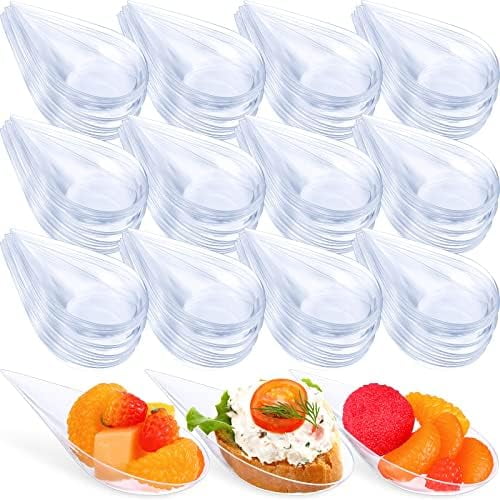 300 Pcs 4 Inch Tear Drop Mini Appetizer Plates Plastic Spoons Catering ...