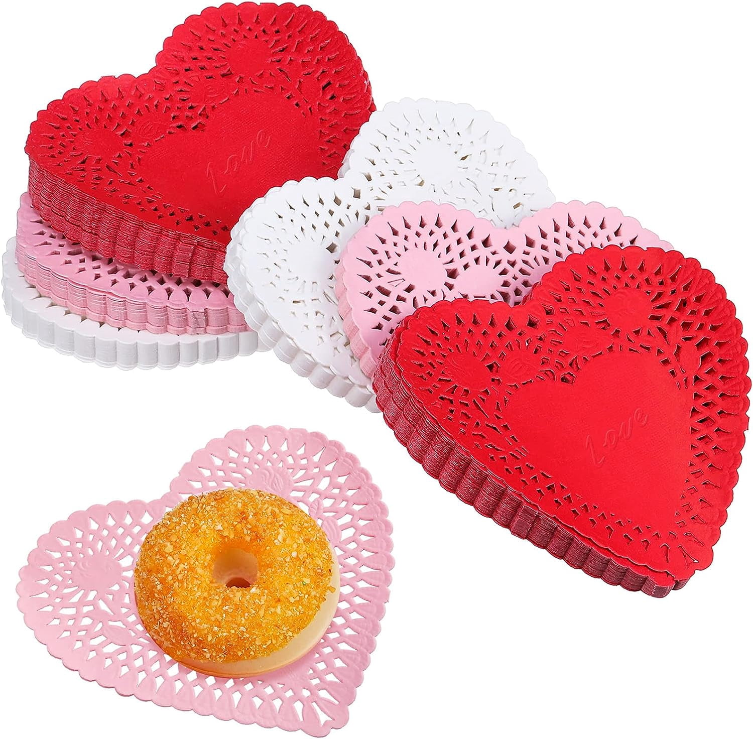 300 Pcs 4 Inch Valentines Day Heart Doilies Red Pink and White Lace ...