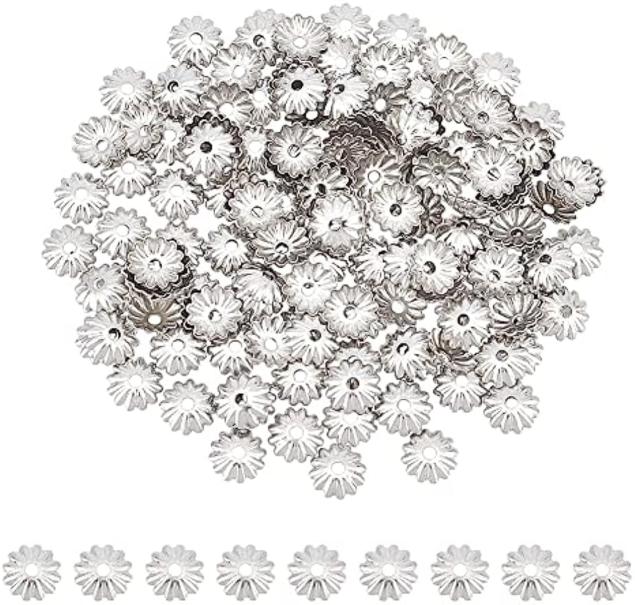 300 Pcs 5.5mm Long 304 Stainless Steel Multi-Petal Bead Caps Hollow ...