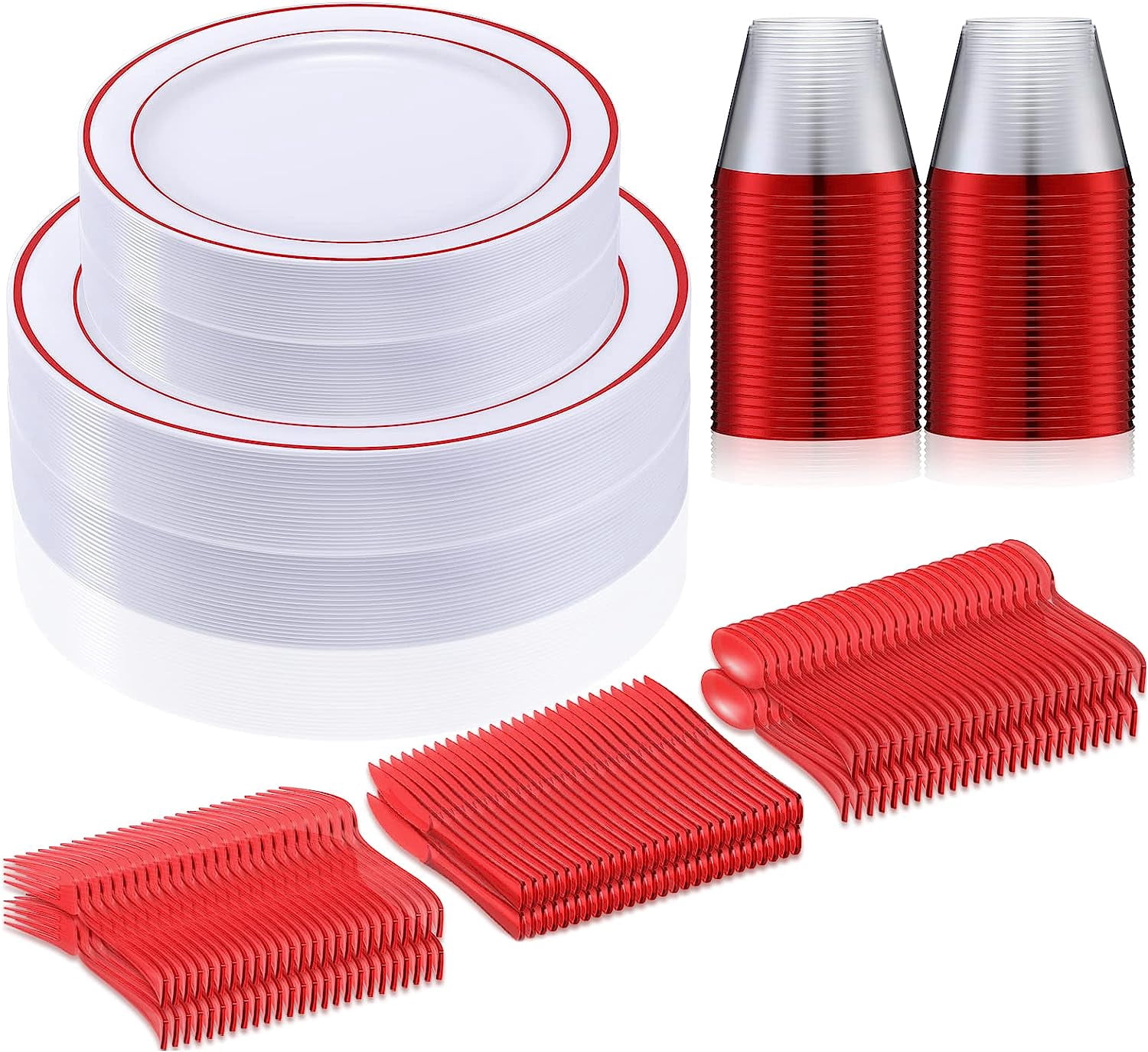 300 Pcs 50 Guests Dinnerware Set Rimmed Plastic Dinner Plates 10.25 ...