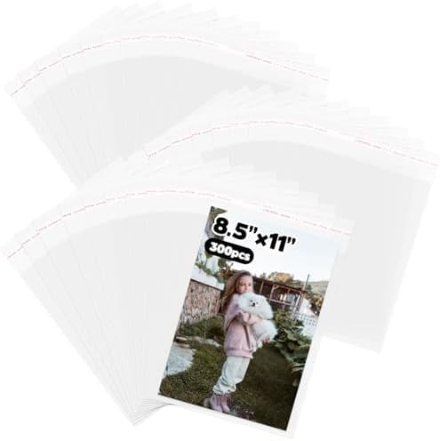 300 Pcs 8.5 x 11 Inch Self Sealing Cellophane Bags Clear Resealable ...