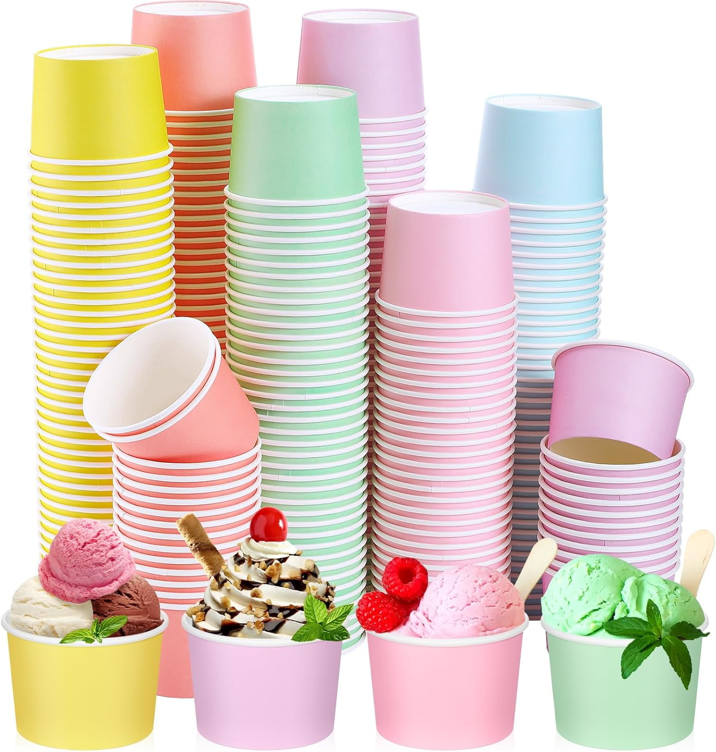 300 Pcs 8 oz Ice Cream Paper Cups Bulk Disposable Dessert Cups Solid ...
