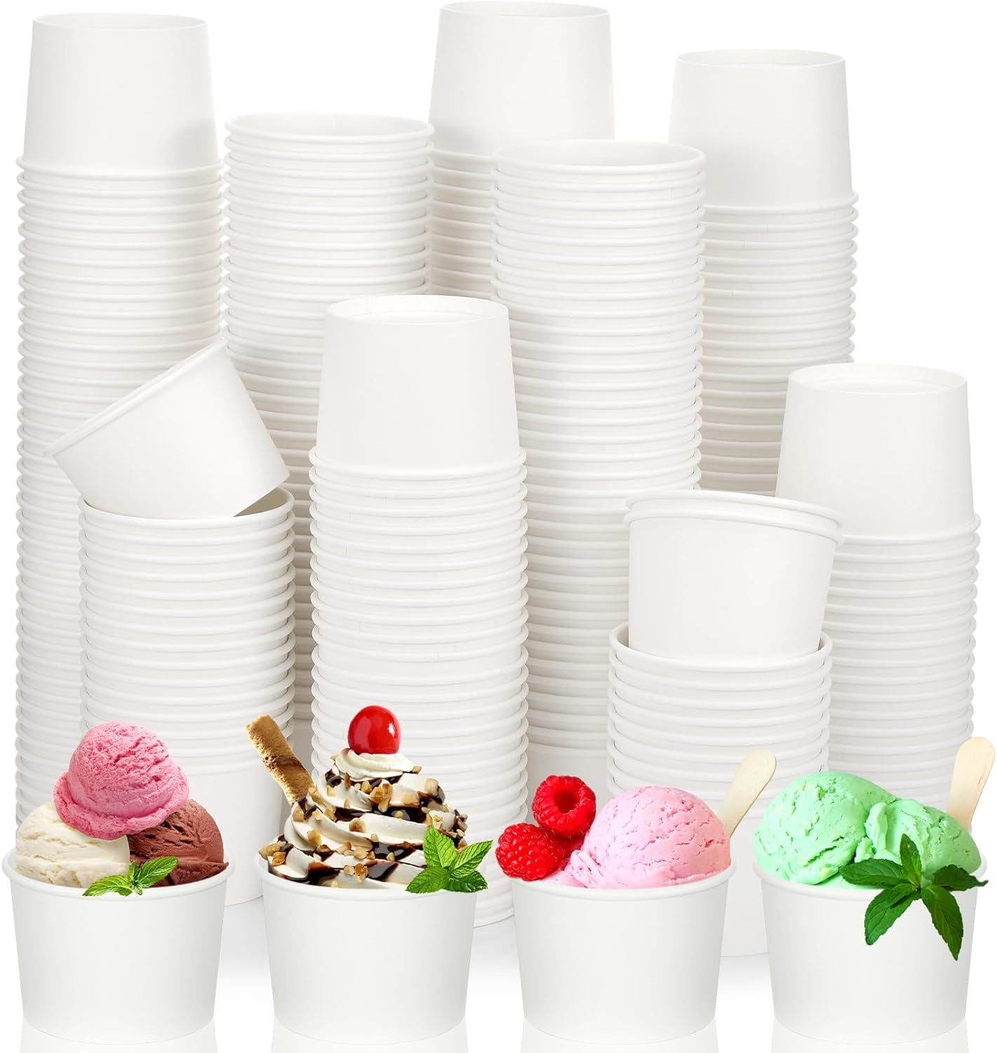 300 Pcs 8 oz Ice Cream Paper Cups Bulk Disposable Dessert Cups Solid ...