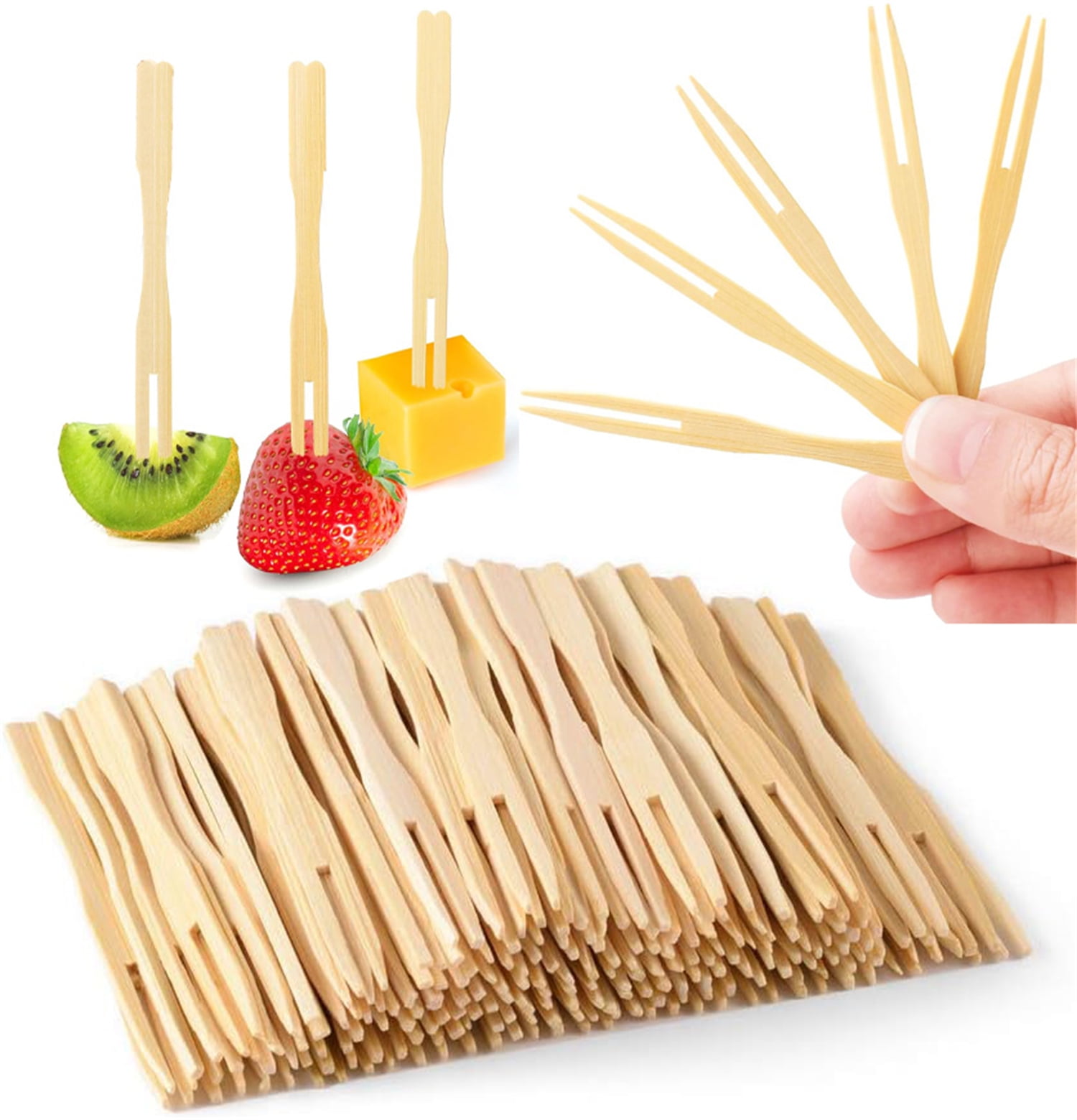 300 Pcs Bamboo Appetizer Forks,Happon Cocktail Forks Appetizer Forks, 3 ...
