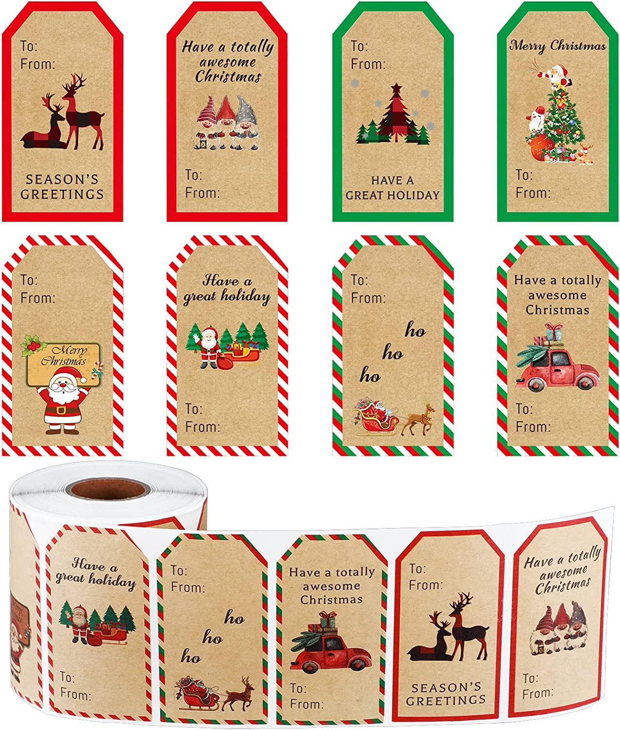 300 Pcs Christmas Tags Stickers, Self-Adhesive Christmas Tags for ...
