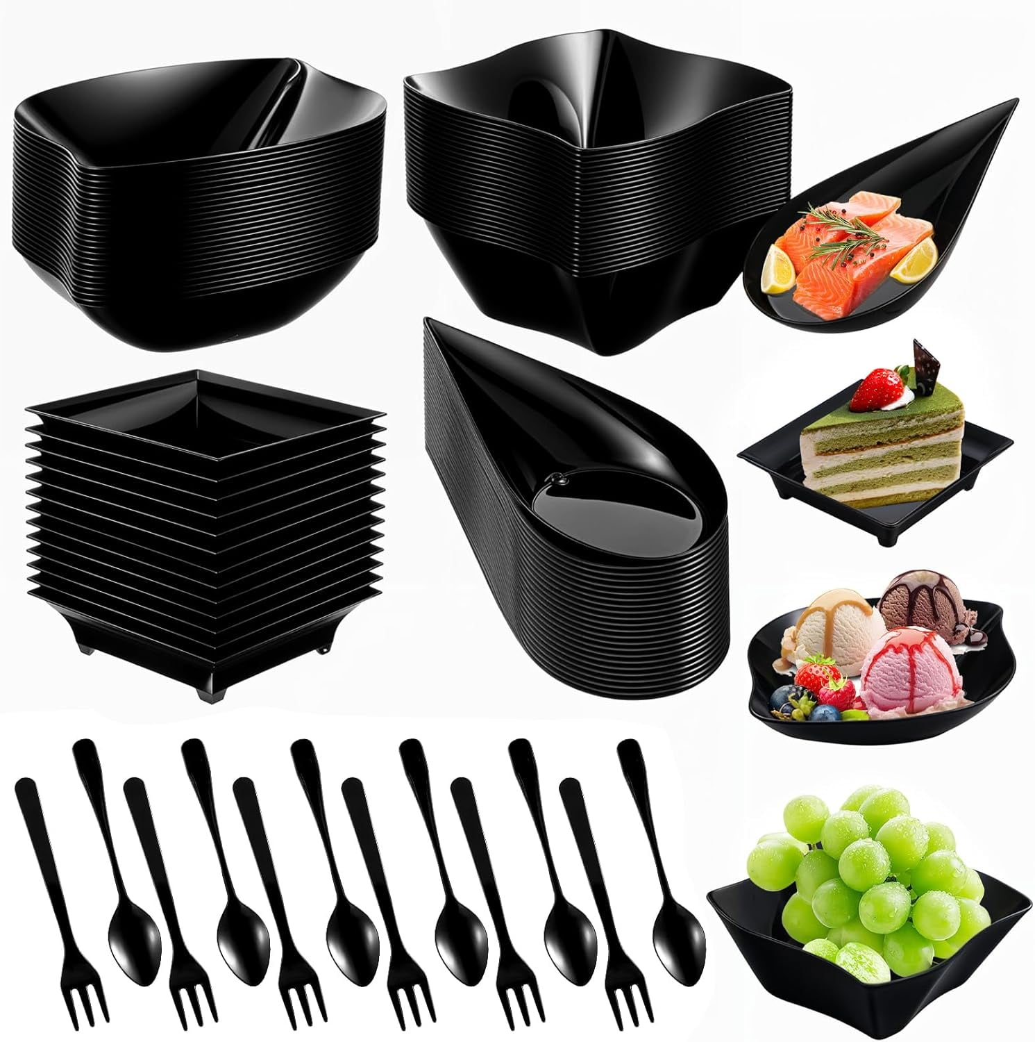 300 Pcs Clear Disposable Mini Appetizer Plates with Spoons & Forks ...