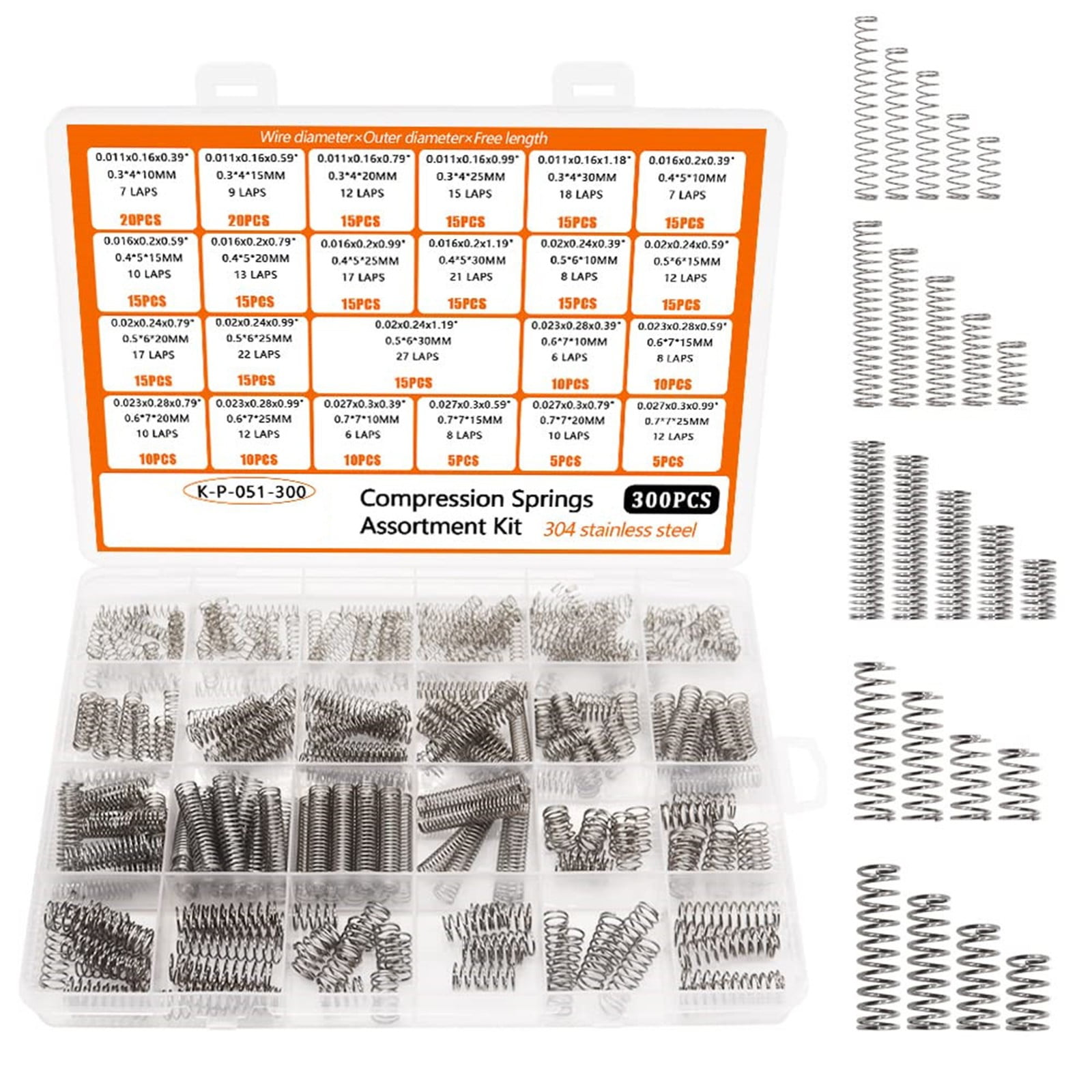 300 Pcs Compression Springs Assortment Kit 23 Different Sizes Small ...