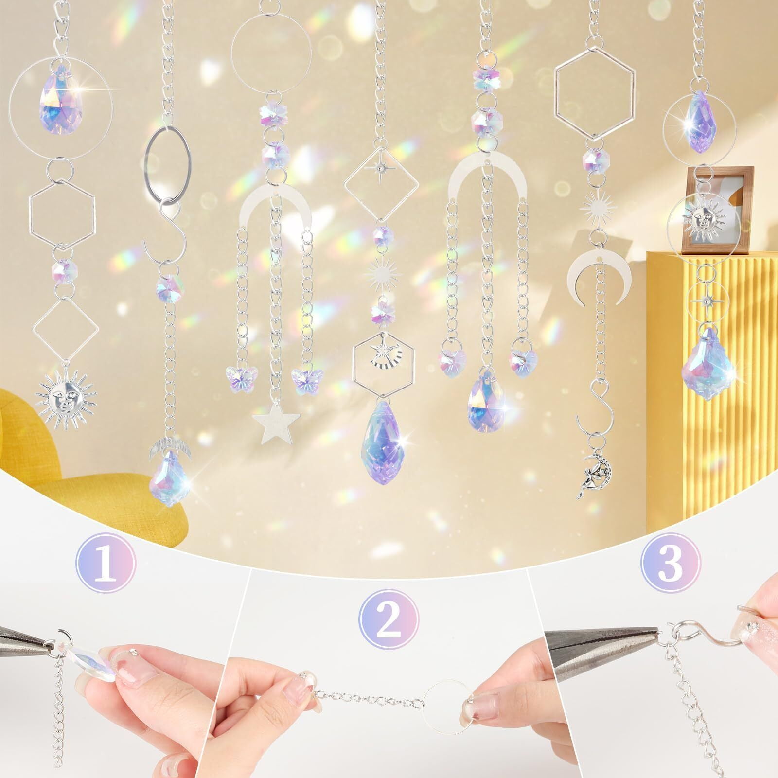 300 Pcs DIY Crystal Hanging Decor Making Kits Colourful Craft for ...