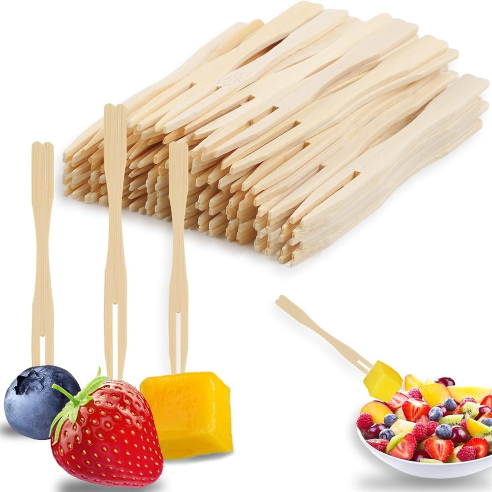 300 Pcs Disposable Bamboo Forks,3.5 Inch Mini Fruit Forks,Wooden ...