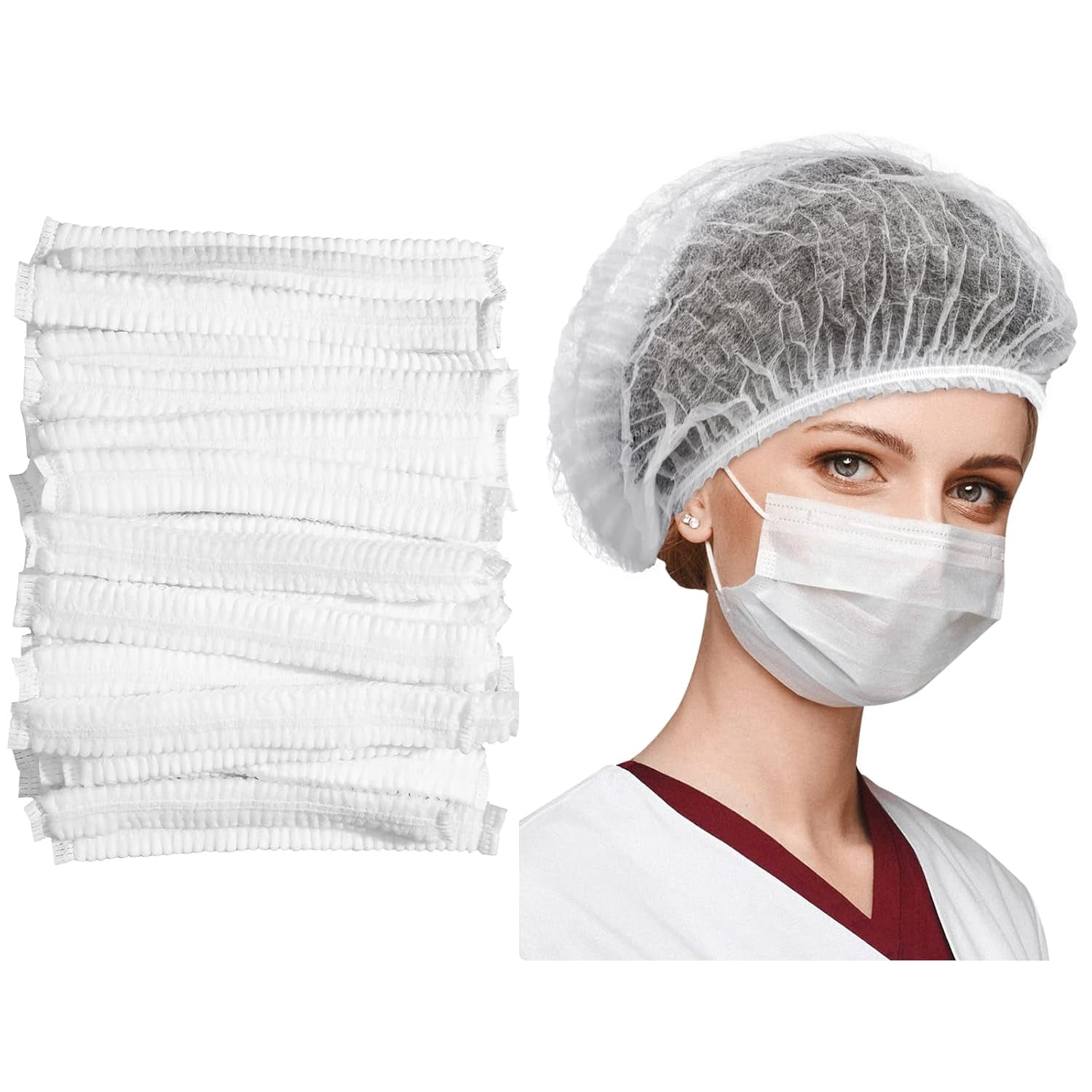 300 Pcs Disposable Bouffant Cap 24 Inch Non Woven Hair Net Caps Elastic ...