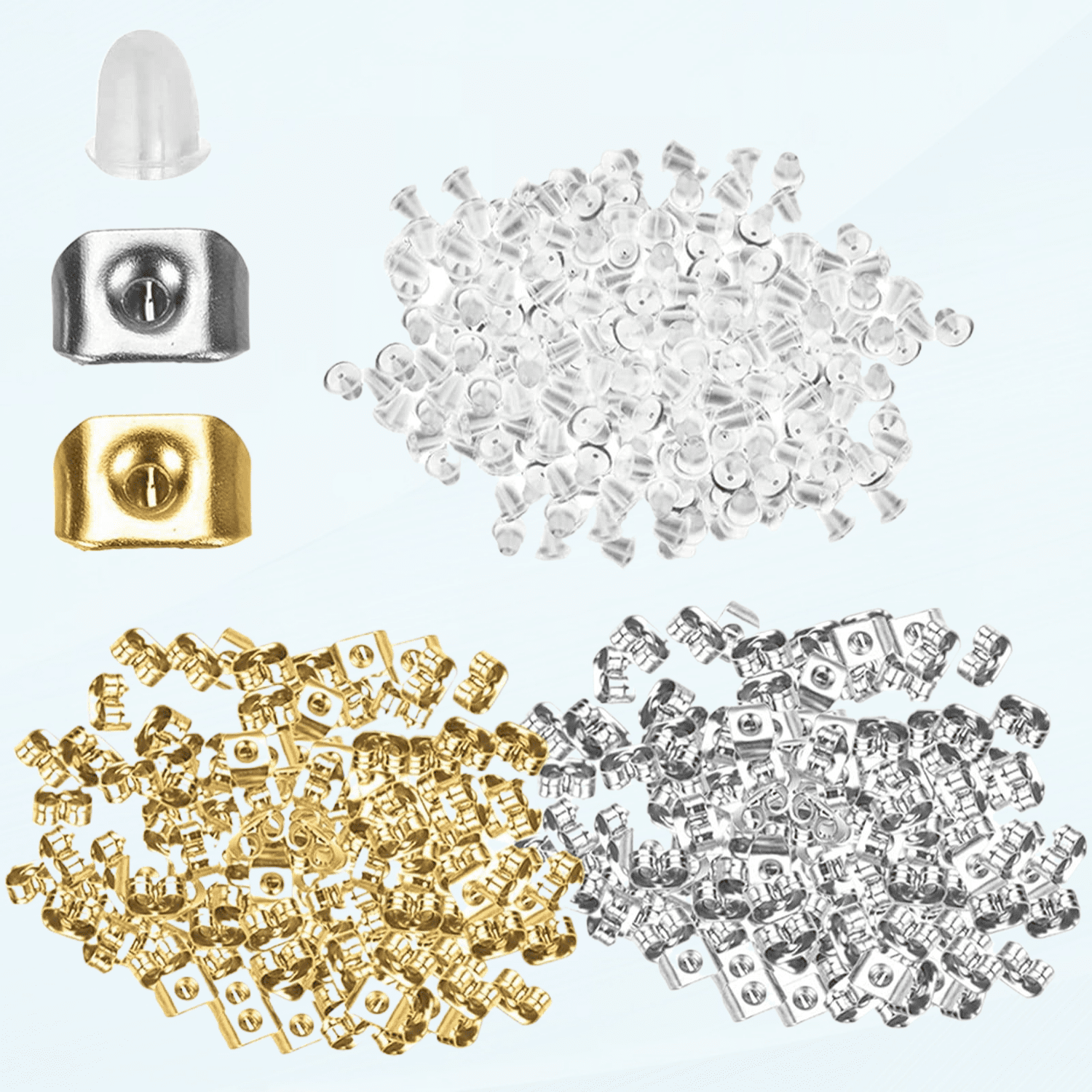 300 Pcs Earring Backs, Earring Backings 3 Styles Earring Back Clips ...