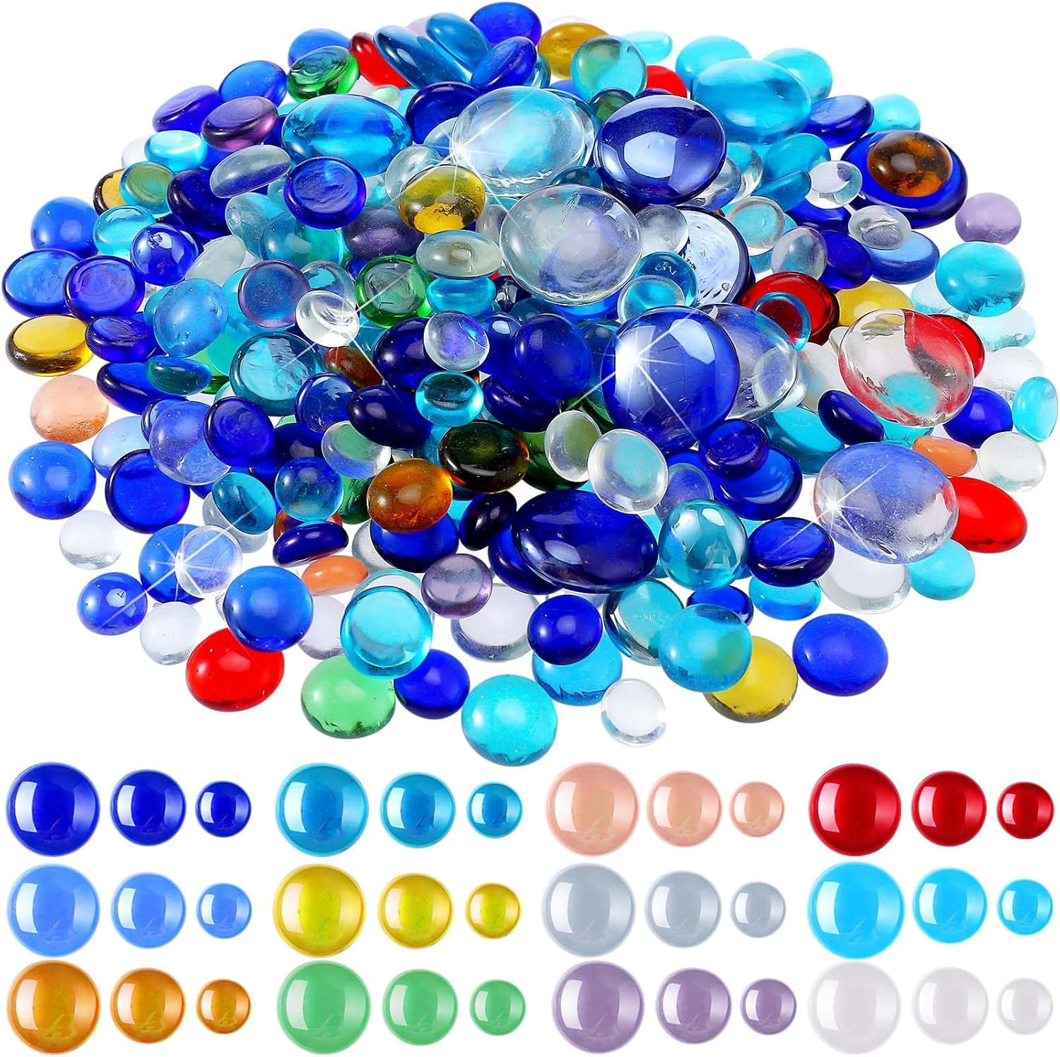 300 Pcs Flat Glass Marbles for Vases Decorative Gems Bulk Aquarium ...