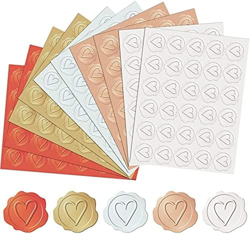 300 Pcs Gold Heart Stickers Embossed Gold Wedding Envelopes Seals ...