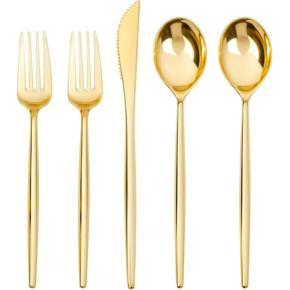 300 Pcs Gold Plastic Cutlery, Gold Utensils Disposable, Gold Plastic ...
