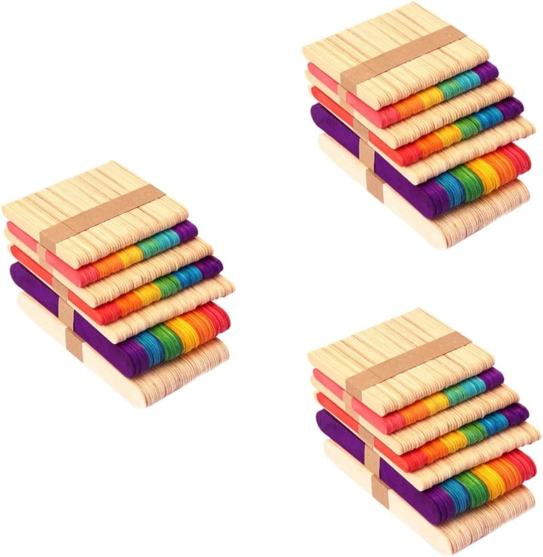 300 Pcs Ice Cream Stick Rainbow Wooden Sticks Popsicle Ice Sticks ...