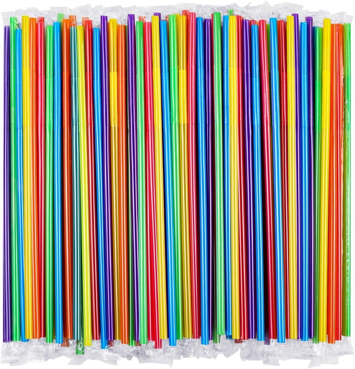 300 Pcs [Individually Wrapped] Colorful Flexible Plastic Straws ...