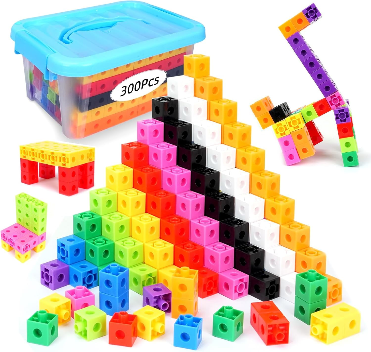 300 Pcs Linking Cubes for Kids - Counting Blocks with Storage Boxes, Connecting Cubes Math ...